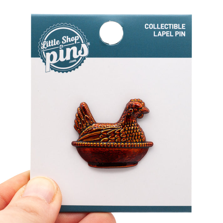 Antique Chicken Dish Pin - Amber